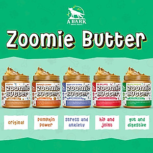 Zoomie Butter Gut & Digestive Pre & Probiotic Dog Peanut Butter Spread, All Natural Dog Treat. Human Grade & Safe Puppy Food, Peanuts & Blueberries for Digestion, Inflammation, Grown & Made in USA
