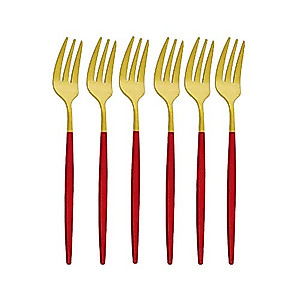 Uniturcky Red Gold Cake Serving Set, Stainless Steel Titanium Gold Plating Cake Server, Cake Fork, Dessert Spoon For Birthday, Wedding, Gift for Birthday, Gift Wedding and Parties 5pcs 4.94"