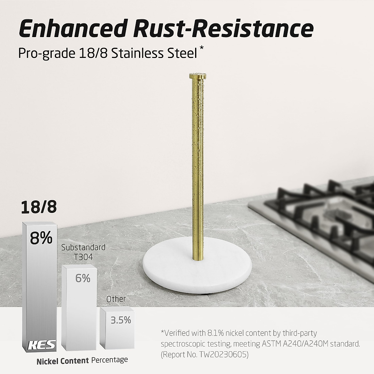 KES Gold Paper Towel Holder Kitchen Standing Paper Towel Roll Holders with Marble Base for Standard or Jumbo-Sized Rolls Brushed Brass, KPH100-BZ