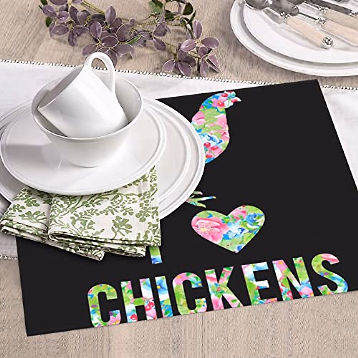 Flower heart chicken Printed Drying Mat For Kitchen Ultra Absorbent Microfiber Dishes Drainer Mats Non-Slip Silicone Quick Dry Pad - 18 X 16inch