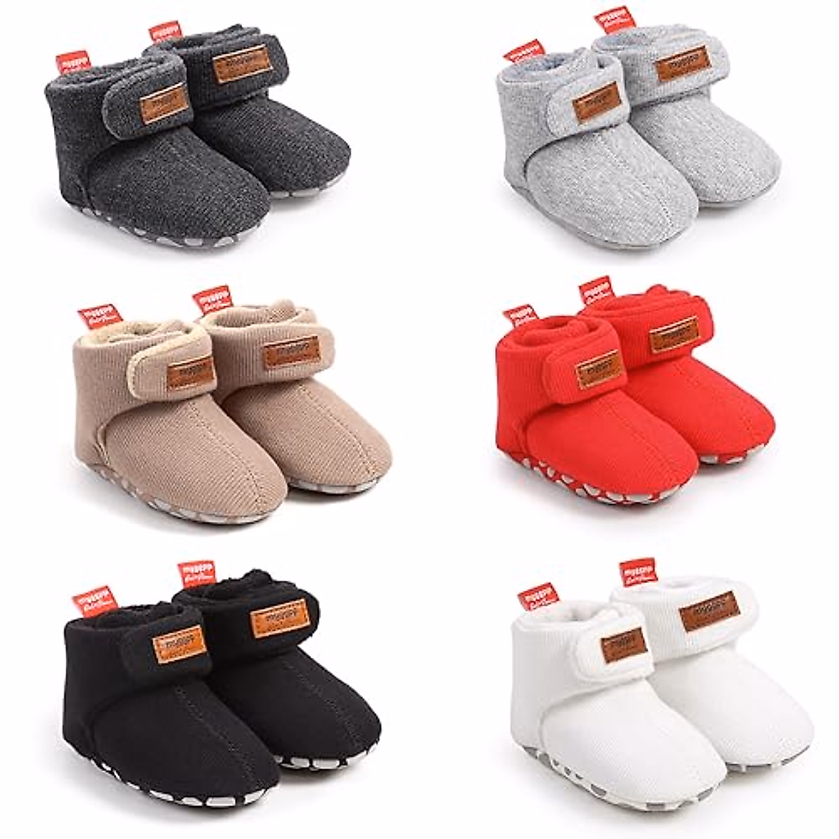 Timatego Newborn Baby Boys Girls Cozy Fleece Booties with Grippers Stay On Slipper Socks Infant Toddler Crib Winter Shoes for Boys Girls (12-18 months toddler 32 Black)