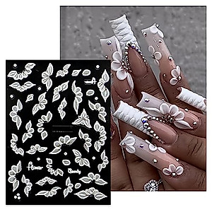 JMEOWIO 7 Sheets 3D Embossed Flower Nail Art Stickers Decals Self-Adhesive Pegatinas Uñas 5D Spring Summer Floral Nail Supplies Nail Art Design Decoration Accessories