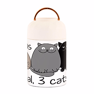 CUPADA Cute Different Cats Food Jar, Funny Quote Insulated Hot Food Jars Vacuum 17OZ with Folding Spoon for Work Trip Picnic Camping