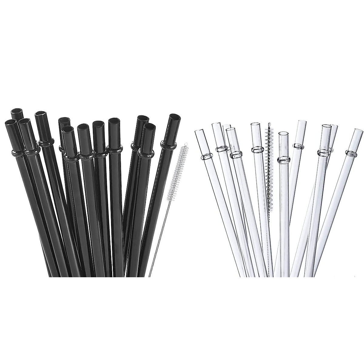 ALINK 10 Tritan Clear Reusable Straws + 12 Reusable Plastic Black Starws