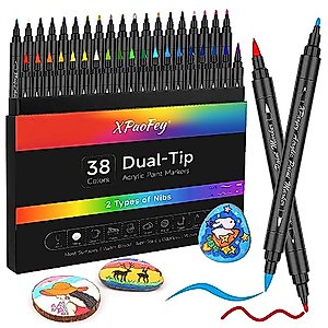 XPaoFey 38 Dual-tip Acrylic Paint Markers with Brush & Fine Tips, Acrylic Paint Pens for Rock Painting, Ceramic, Stone, Glass, Plastic, Wood, Calligraphy, Canvas & DIY Craft Art Supplies