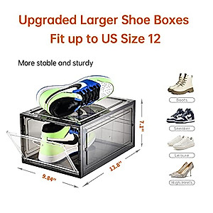 Amllas 10 Pack Shoe Boxes Stackable,Upgraded Sturdy Shoe Storage Boxes with Clear Magnetic Door,Multifunctional Sneaker Storage, Shoe Box Organizer Fit up to US Size 12 Gray(13.8”x 9.84”x 7.1”)