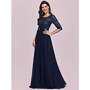 Ever-Pretty Women's Round Neck Sequin 3/4 Sleeve Party Dress Chiffon Cockatil Dress Navy Blue US6