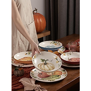 Bico Pumpkin Feast Ceramic 35oz Dinner Bowls, Set of 4, for Pasta, Salad, Cereal, Soup & Microwave & Dishwasher Safe