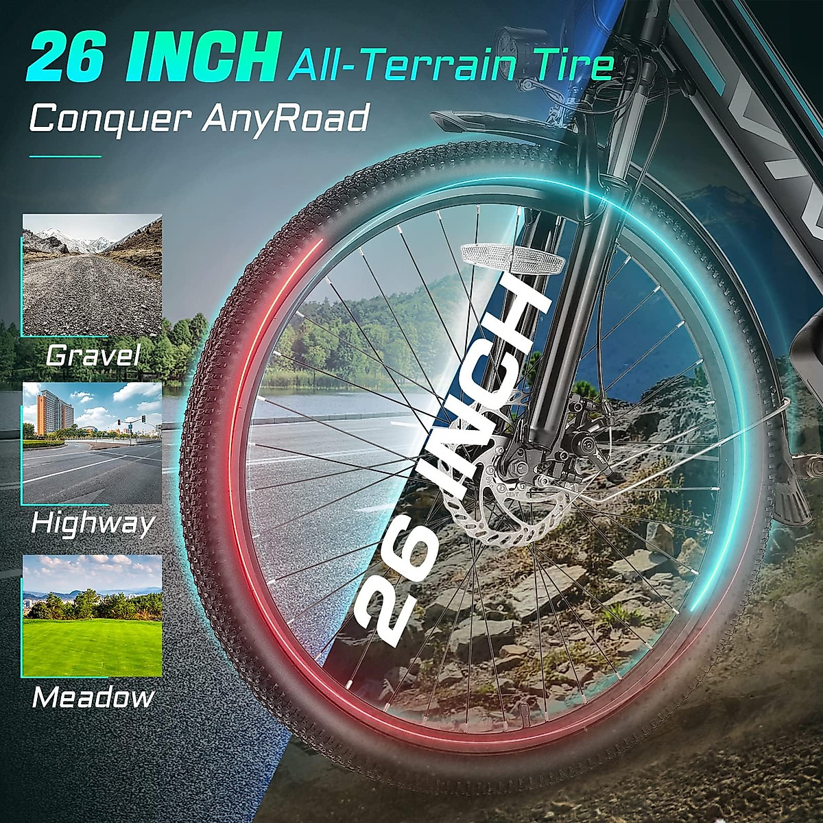 Vivi Electric Bike 500W, 26" Ebike for Adults Electric Bicycle Step Through with Removable 36V 288Wh Lithium Battery, 20MPH Commuter Ebike, Up to 50 Miles, Cruise Control, Professional 7 Speed