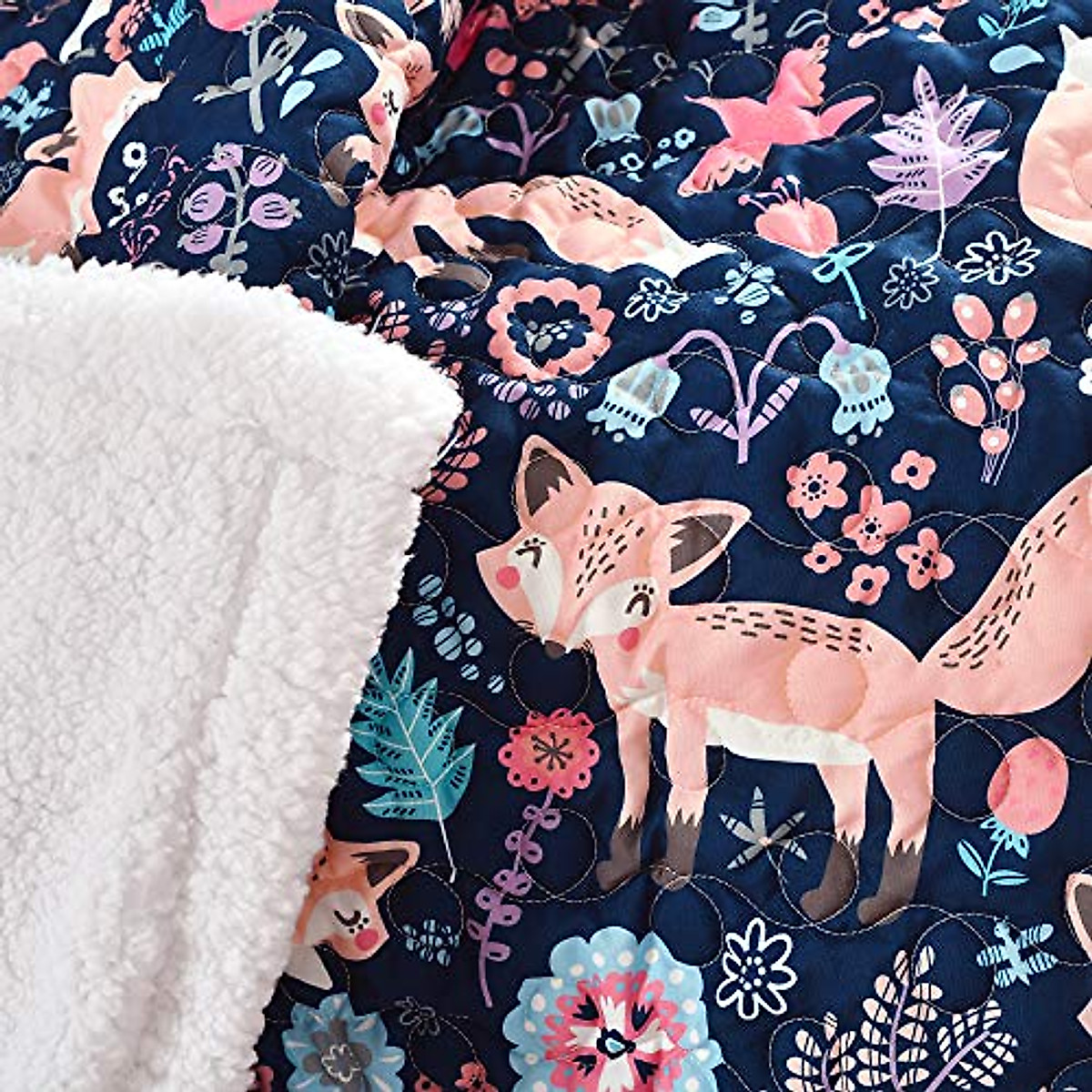 Lush Decor Pixie Fox Sherpa Throw Blanket, 60" x 50", Navy & Pink