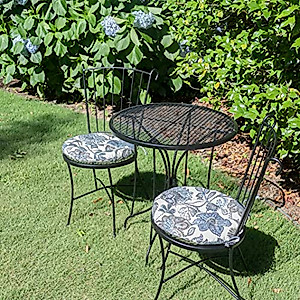 Barnett Home Decor 16" Round Bistro Cushion - Boutique Floral - Indoor - Outdoor: Fade Resistant, Weather Resistant, Stain Resistant - Latex Foam Fill (Blue - White)