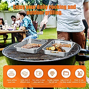 Grill Basket Set,6-piece Stainless Steel Vegetable Grilling Tray/Pan, Outdoor Grill Accessories Includes 2 Grill Baskets a Serving Tray & Removable Handle and 2 Baffle For Grilling Fish Veggies & Meats, Grill Gifts for Men