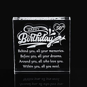 Happy 50th Birthday Personalized Engraved Crystal Paperweight Keepsake Birthday Gifts Ideas for Mom Dad Parents Wife Husband Brother Sister Friend