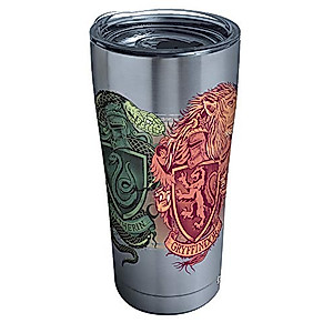 Tervis 1295912 Harry Potter-Illustrated Crests Insulated Tumbler with Clear and Black Hammer Lid, 20 oz Stainless Steel, Silver