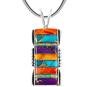 Turquoise & Gemstones Pendant Necklace in Sterling Silver 925 (Multi)