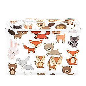 innewgogo Animals Fox Dog Storage Bins with Lids for Organizing Closet Organizers with Handles Oxford Cloth Storage Cube Box for Cat Toys