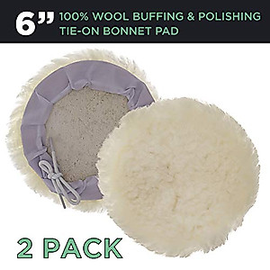 TCP Global 6" Natural Wool 1" Pile Buffing & Polishing Tie-On Bonnet Pad (Pack of 2)