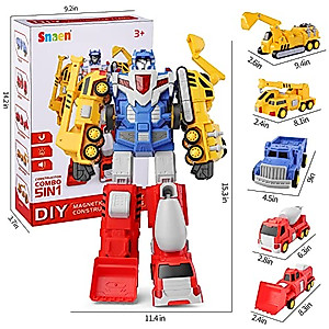 SNAEN Toys for 3 4 5 6 7 Year Old Boys - Construction Vehicles Transform Robot Kids Toys, STEM Building Toddler Toys for Kids Ages 4-8 w/Pull-Back Toys, 5-in-1 Trucks Gifts for Boys Girls