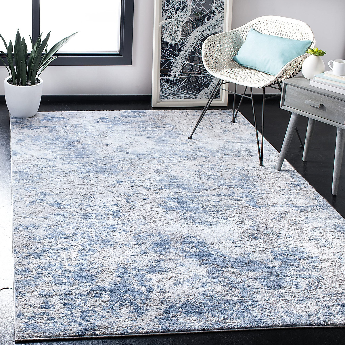 SAFAVIEH Amelia Collection Area Rug - 9' x 12', Grey & Ivory, Modern Abstract Design, Non-Shedding & Easy Care, Ideal for High Traffic Areas in Living Room, Bedroom (ALA705G)