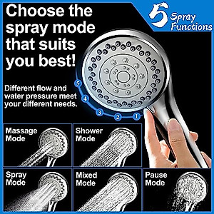 Yododo Modern 5-Setting Shower Head Combo, 10 Inch High Pressure Rain Shower Head with 11 Inch Adjustable Extension Arm, Chrome