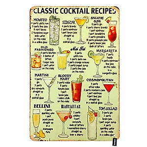 HOSNYE Classic Cocktail Recipes Tin Sign Kinds of Beer Wine Drink List Poster Vintage Metal Tin Signs for Men Women Wall Art Decor for Home Bars Clubs Cafes 8x12 Inch