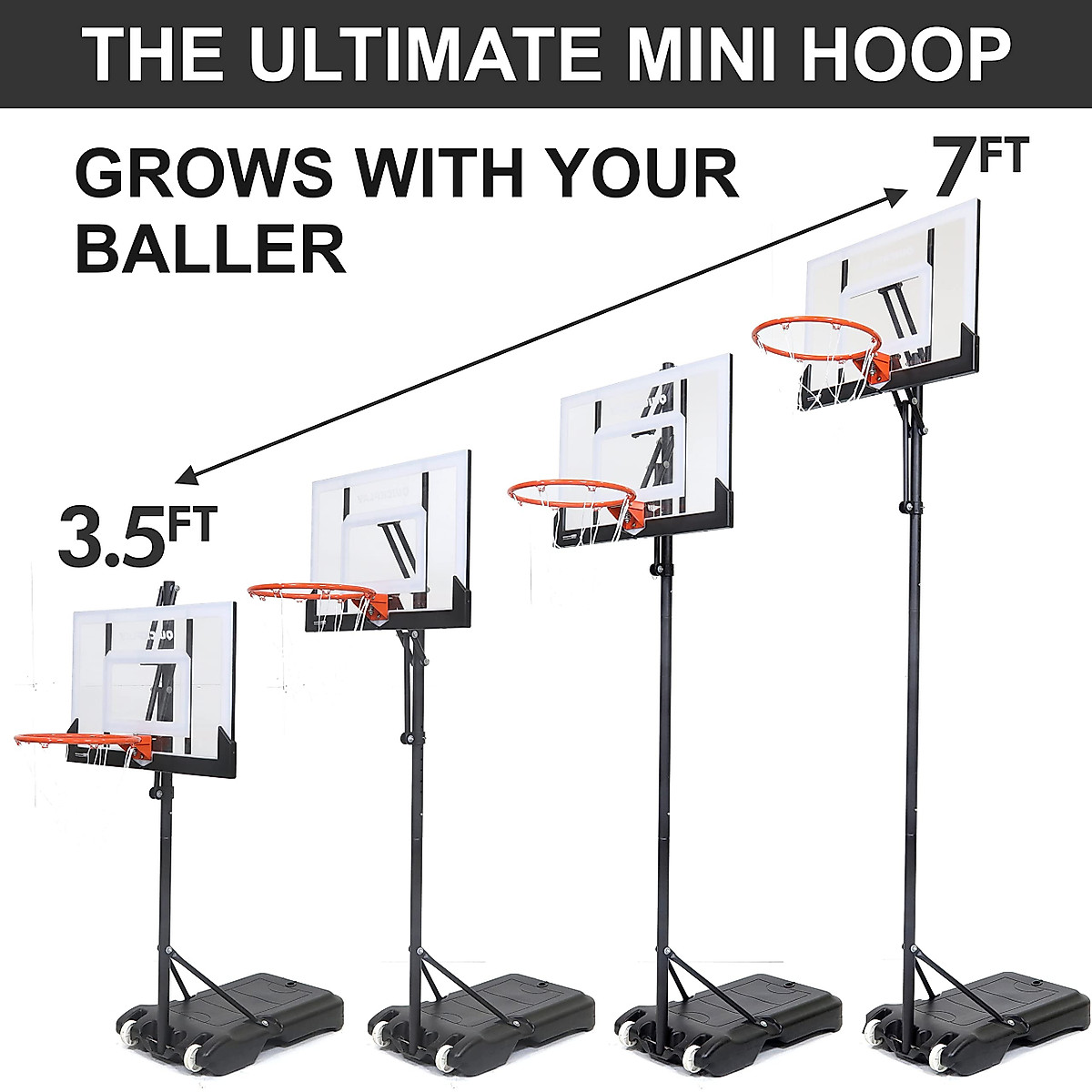 QUICKPLAY Baller Mini Hoop System | Portable Basketball Hoop System with Adjustable Height Pole