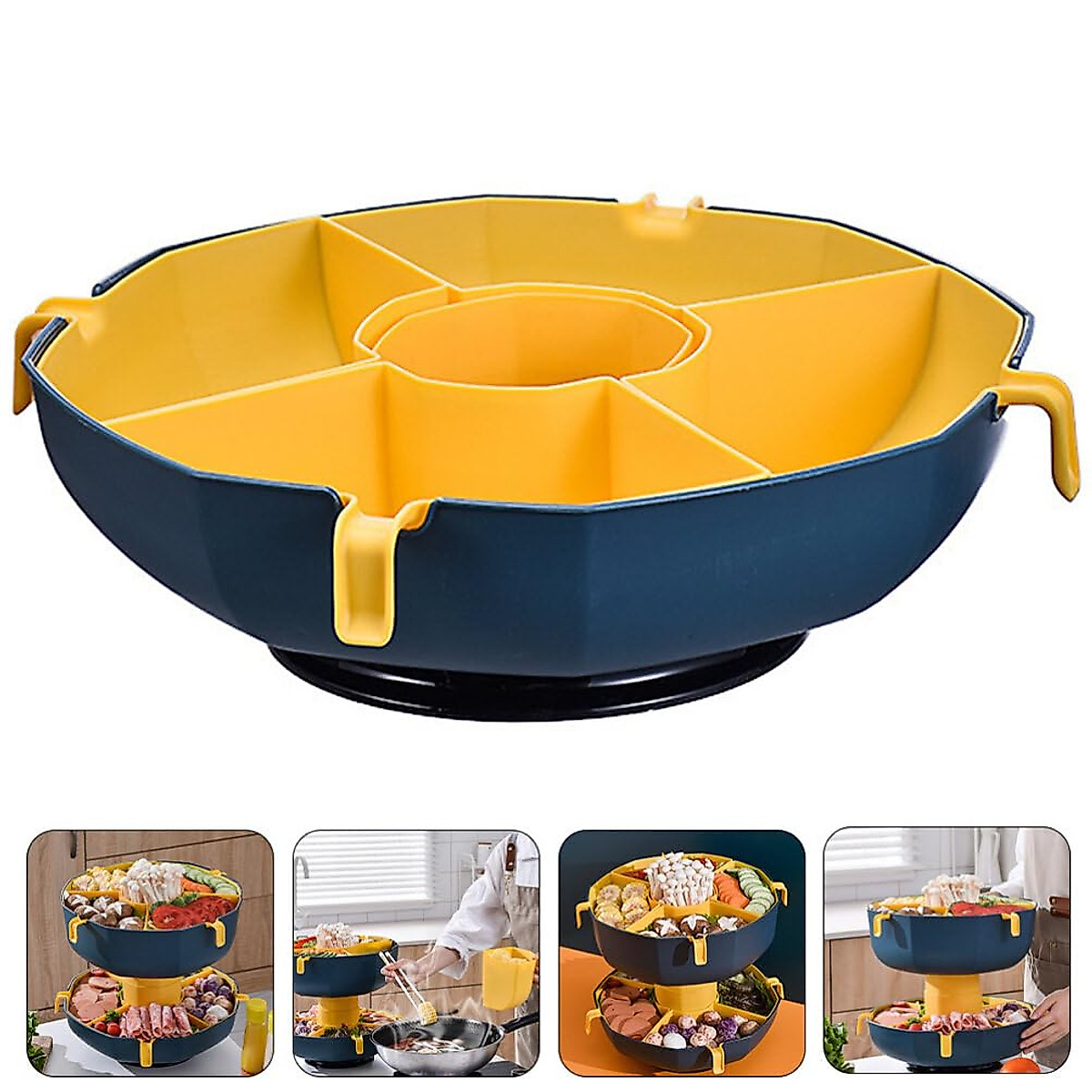 Cabilock Divided Serving Platter Rotatable Hot Pot Vegetable Tray Veggie Platter with Colander Compartment Snack Serving Plate for Party Appetizers Dried Fruit Candy Nut Charcuterie