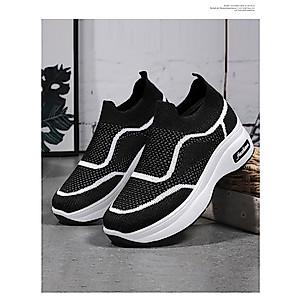 Women's Orthopedic Slip-On Stretch Thick Sole Sneakers with Arch Support,Breathable Comfortable Lightweight Soft Fashion Mesh Sneakers,Outdoor Casual Walking Running Tennis Shoes (Black,8)