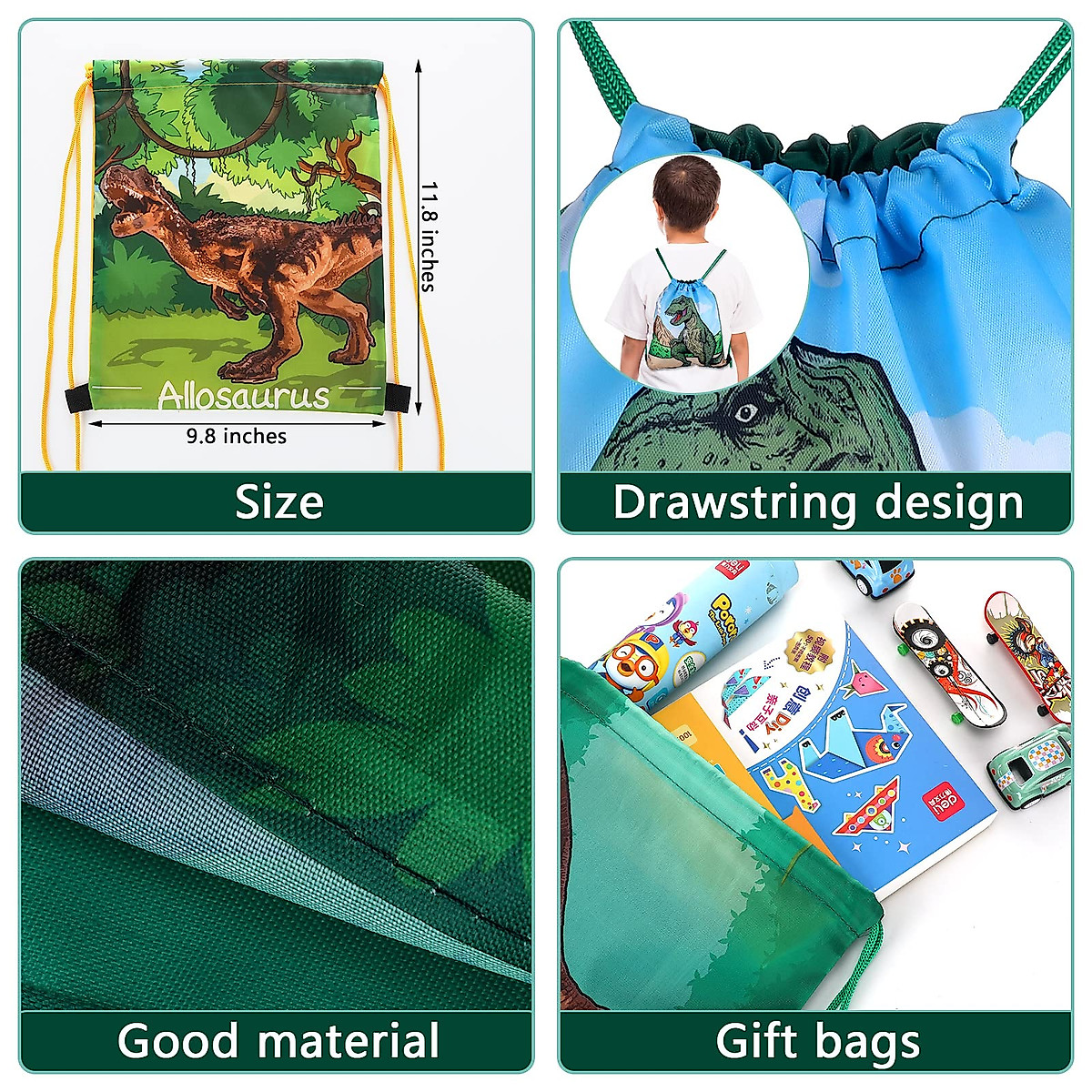 Weewooday 20 Pcs Dinosaur Party Favor Bags Drawstring Gift Goodie Treat Bag Dinosaur Candy Party Supplies Backpack for Birthday Candy Decoration(Bright Style)