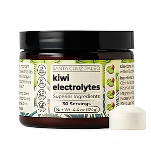 Santa Cruz Paleo Real Salt Electrolytes Powder, Kiwi, Hydration Drink Mix Made with Himalayan Pink Salt, Sea Salt, Magnesium Glycinate, Gluten Free, Keto, Sugar Free, Paleo, 30 Servings, 1 Jar