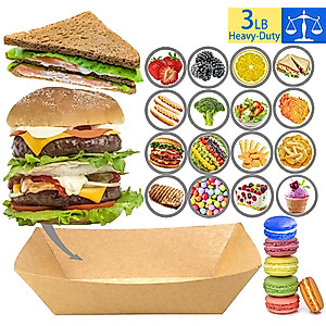 MotBach 150 Pack 3LB Extra Large Paper Food Boat Trays Disposable Paper Boats, Heavy Duty Food Boats, Paper Food Serving Tray Boat Basket for Snacks Popcorn Dessert Sandwich Burger Taco Fries Nacho