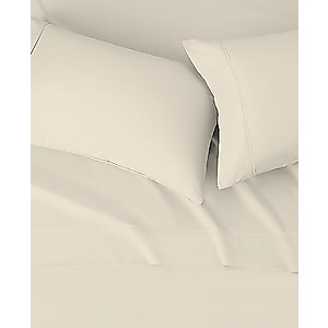 Color Sense Hotel Percale 100% Cotton Bed Sheet Set, Twin Ivory, Cooling Sheets for Hot Sleepers, with Elasticized Deep Pocket, 3 Piece Bedding Set - 1 Flat, 1 Fitted Sheet and 1 Pillowcase