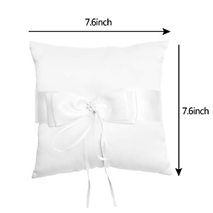 Little World Ring Pillow Pearls, Decor Bridal Wedding Ivory Ring Bearer Pillow, 7.8 Inch x 7.8 Inch (White)