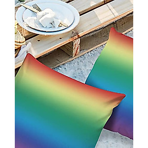 Outdoor Pillow Covers 18x18 Waterproof Throw Pillow Covers Pride Ombre LGBT Pillow Covers Decorative Garden Cushion Case for Patio Couch Sofa Polyester Decoration Set of 2 Rainbow