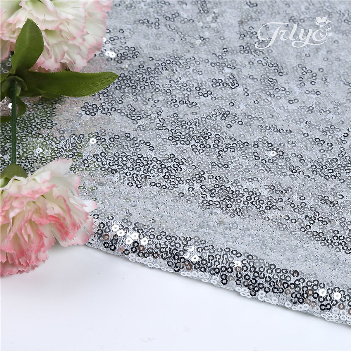 TRLYC 4Ft7Ft Silver Sequin Photo Backdrop Ceremony Background Shimmer Curtain for Wedding