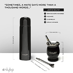 OnlyBP® Argentinian Yerba Mate Set - Includes Yerba Mate Cup, Thermos, 2 Bombillas and Cleaning Brush - Premium Quality 304 Stainless Steel - Double-Walled