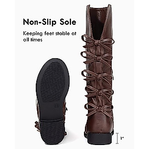Coutgo Girls Knee High Boot Bowknot Low Chunky Heel Zipper Fashion Winter Riding Boots