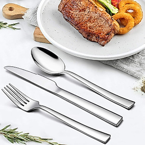 Homikit 66-Piece Silverware Flatware Set with Serving Utensils, Stainless Steel Square Cutlery Set for 12, Eating Utensils Includes Fork Spoon Knife, Dishwasher Safe