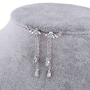YOQUCOL Angel's Wings Cubic Zirconia Crystal Ear Climber Long Drop Dangle Earring for Women