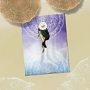 Sunlit Silky Soft 106"x81" Boho Sand Proof Beach Blanket Sand Proof Mat with Corner Pockets and Mesh Bag for Beach Party, Travel, Camping and Outdoor Music Festival, Blue Purple Mandala