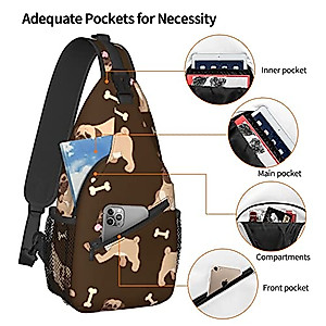Crossbody Bag Sling Shoulder Backpack for Men Women Pug Cute Puppy Dog Unisex Small Hiking Backpack Durable Hiking Daypack for Sport Casual Walking Biking Travel Cycling