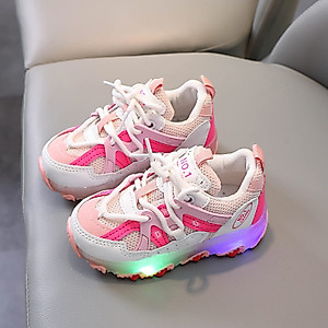 EnJoCho Toddler Girls Light Up Shoes Sneakers 1-7Years Baby Boys Letter Led Light Luminous Running Sport Boots Shoes (Pink-02#A, 18-24Months)
