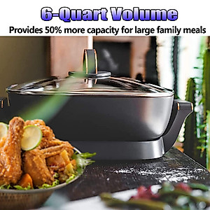 Extra Deep Electric Skillet Nonstick - Serves 3 to 5 People (6Qt.)