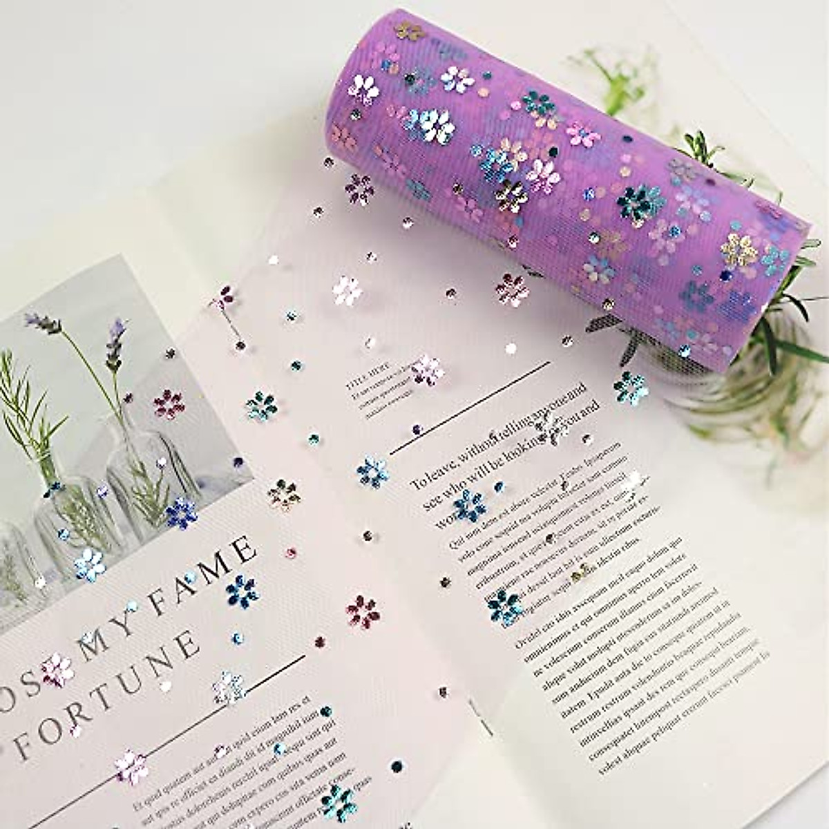 Yuanchuan Floral Sequin Glitter Tulle Rolls 6 inch x 10 Yards (30 feet) Purple for Table Runner Chair Sash Bow Pet Tutu Skirt Sewing Crafting Fabric Wedding Birthday Ribbon (Purple)