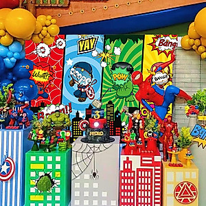 Cartoon Super Heros Backdrop Birthday Decorations City Hero Themed Film Fans Kids Family Party Decor Cake Table Photography Background Photo Booth Props (7x5FT(210x150cm))