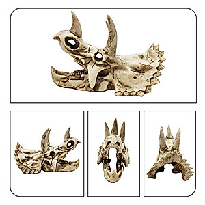 Hamiledyi Bearded Dragon Dinosaur Decor 4 Pack Reptile Aquarium Accessories Resin Triceratops Skull Amphibians Hides and Caves for Snake Gecko Chameleon Lizard Spider