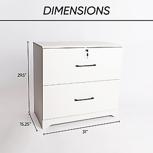 JRA products File Cabinet with Lock | 2 Drawers Wooden Lateral Storage Filing Cabinet with Anti-Tilt Mechanism with 8 Hanging Bars for Letter, Legal, F4 and A4 Size Files for Home Office White