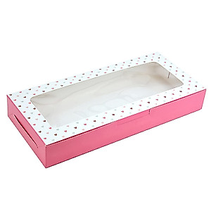 MAKOLO 20 Pack Bakery Boxes with Window Small 9.5x4.3x1.4 inch for Sugar Cookie, Chocolate Covered Strawberry, Cake, Candy, Tart, Pie (Two-Tone Pink)