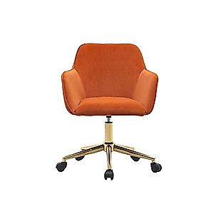 Goujxcy Swivel Office Chair Computer Task Chair with Wheels Microfiber Rolling Desk Chair with Wooden Arms and Height Adjustable Metal Base (Orange)
