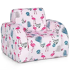 HONEY JOY Kids Sofa, 3-in-1 Convertible Children Folding Sofa & Comfy Flip Open Lounger & Sleepover Chair for Nap Play Sleep, Foam Toddler Couch Fold Out, Gift for Boys Girls (Pink)
